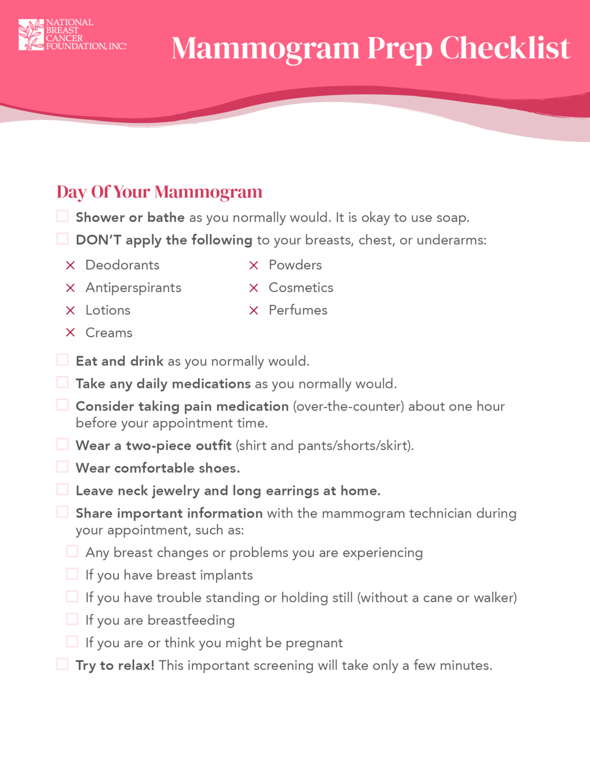 How to Prepare for a Mammogram - National Breast Cancer Foundation